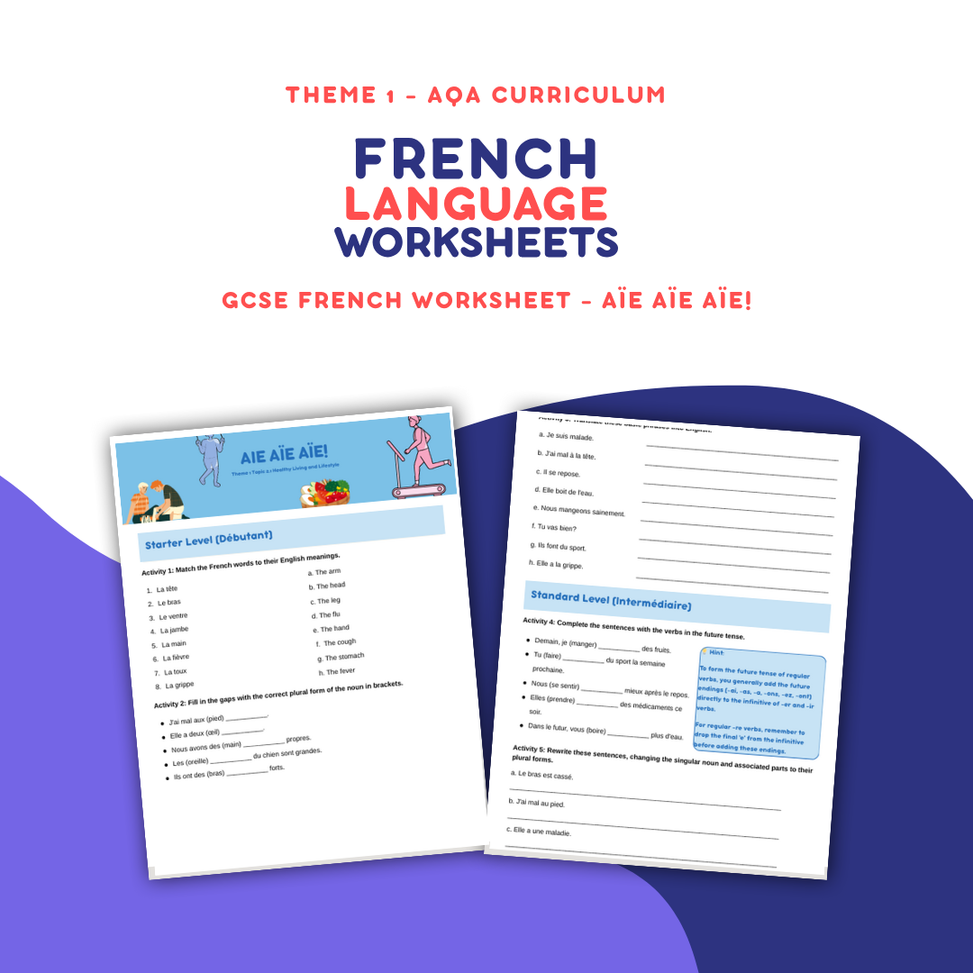 Aïe aïe aïe! - GCSE French Worksheet (AQA Theme 1) – French Language ...