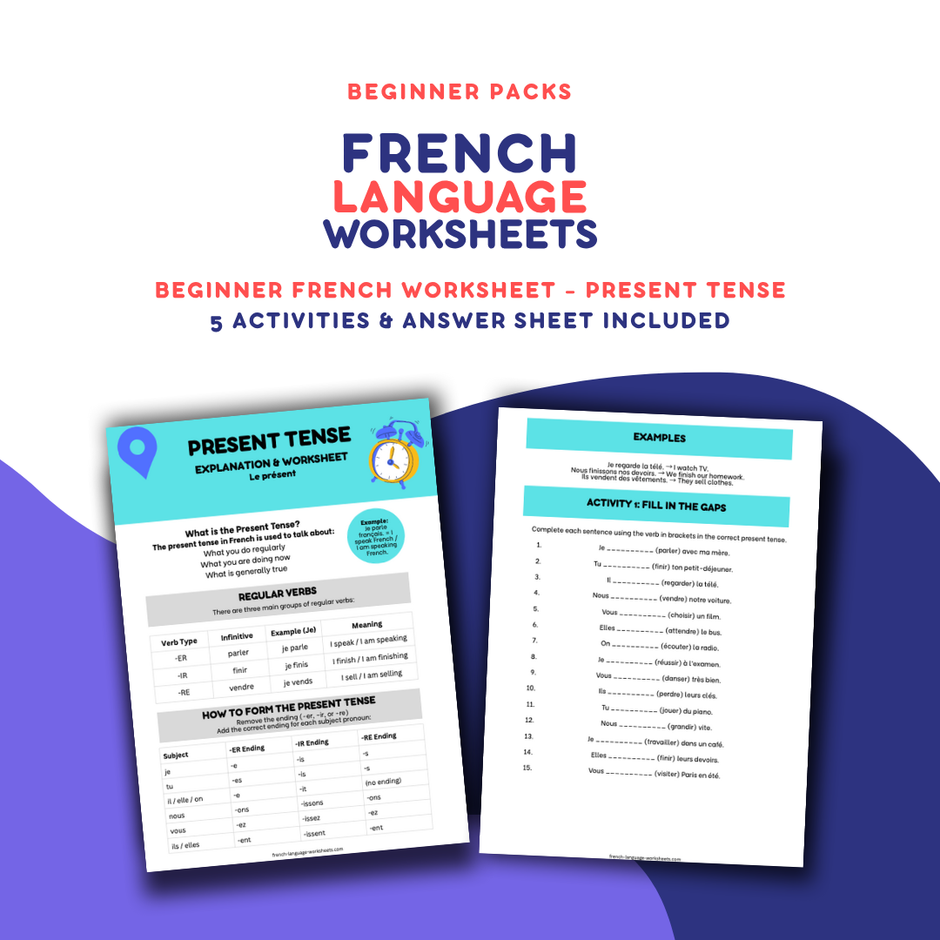 French Beginners Worksheets - Instant Download – French Language Worksheets