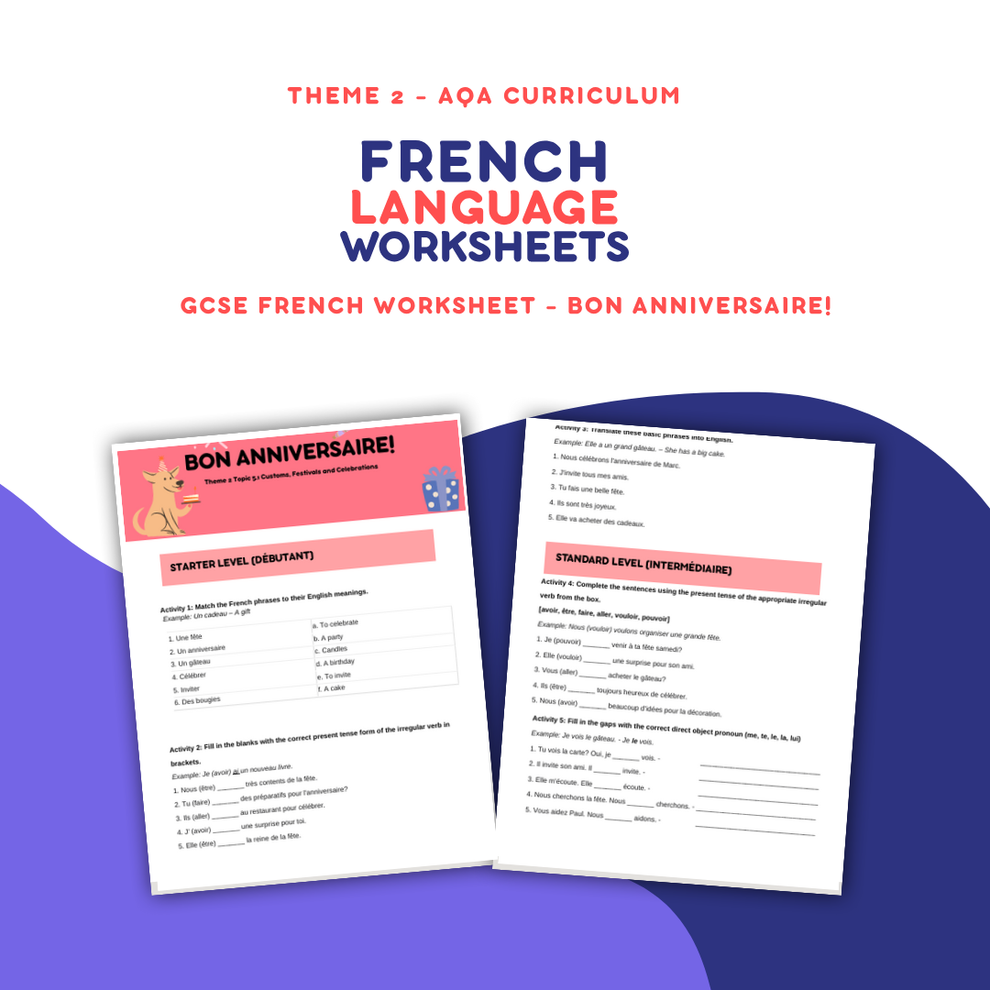 Bon Anniversaire! - GCSE French Worksheet (AQA Theme 2) – French ...