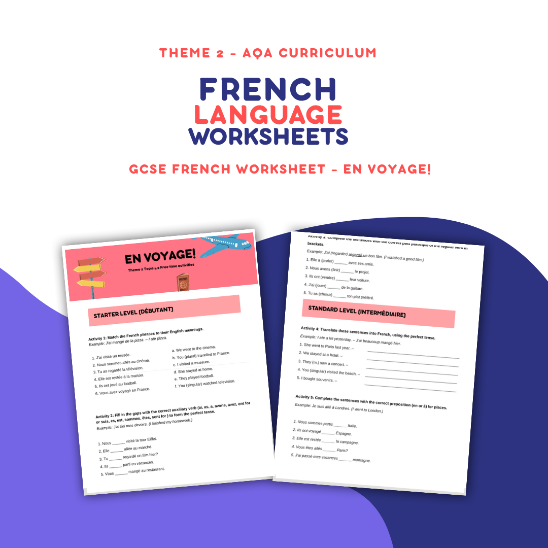 En voyage! - GCSE French Worksheet (AQA Theme 2) – French Language ...