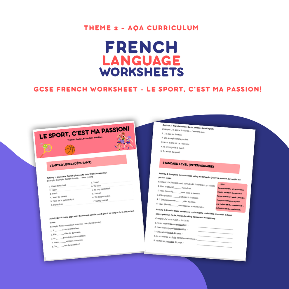 Le sport, c'est ma passion! - GCSE French Worksheet (AQA Theme 2 ...