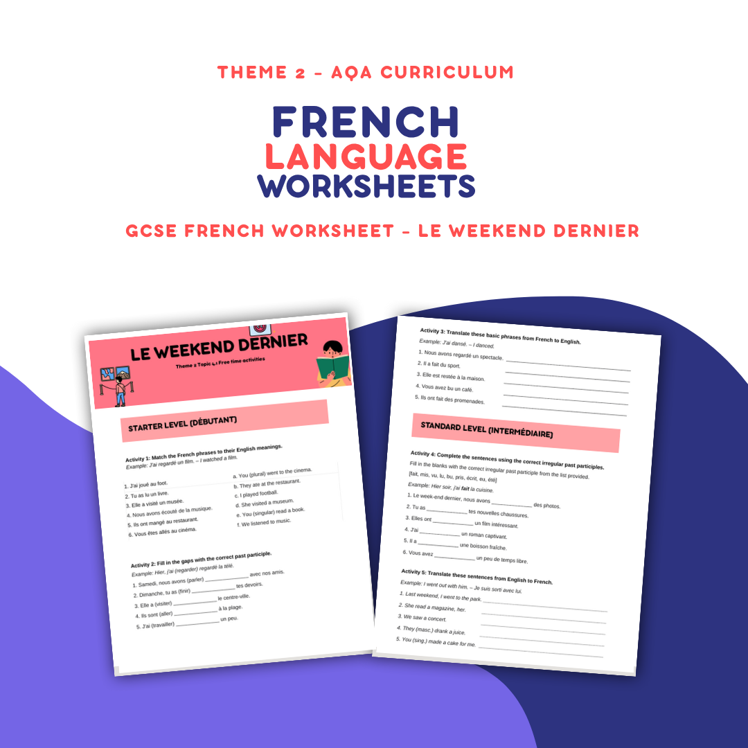 Le Weekend Dernier - GCSE French Worksheet (AQA Theme 2) – French ...