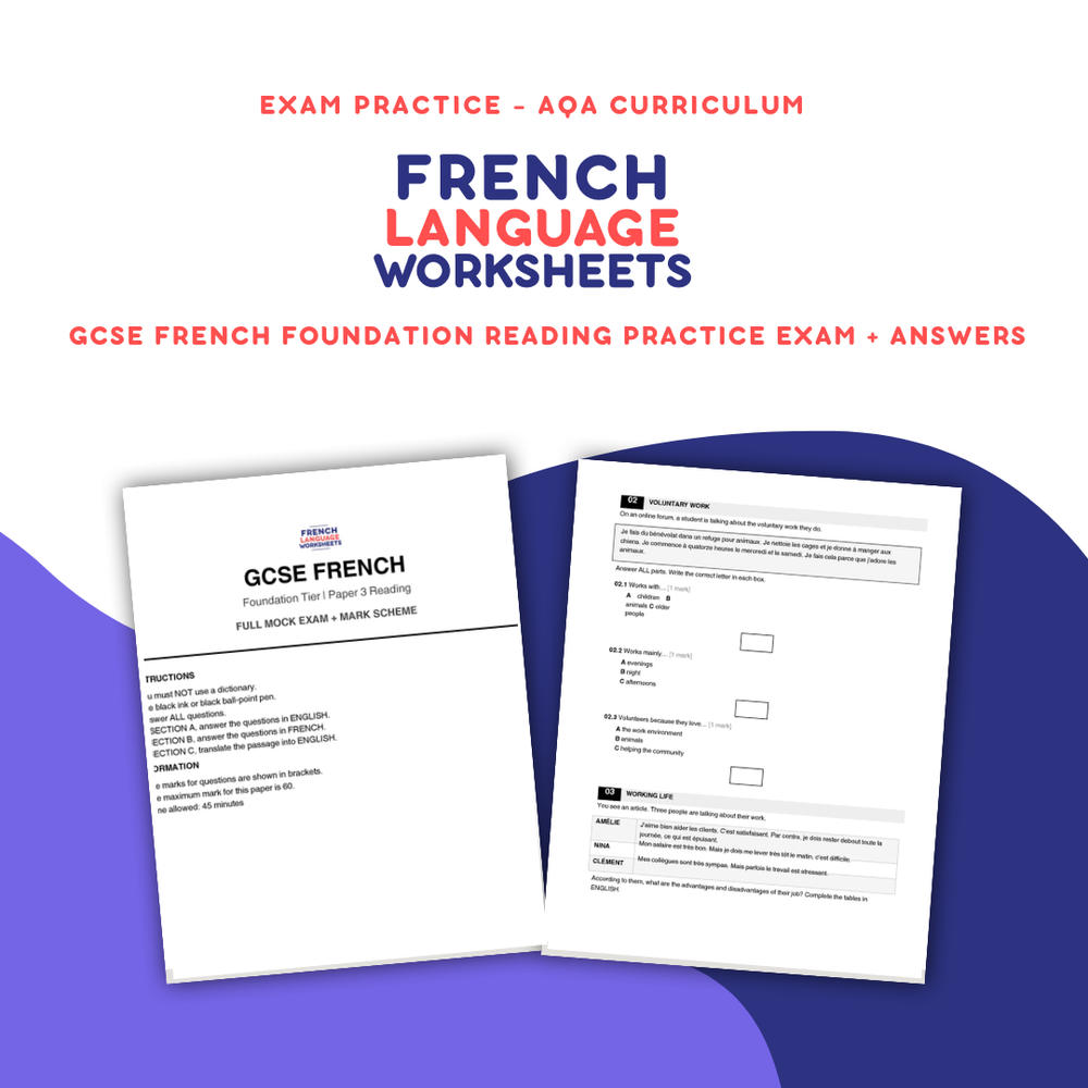 French Worksheets - Downloadable GCSE KS4 Resources – French Language ...